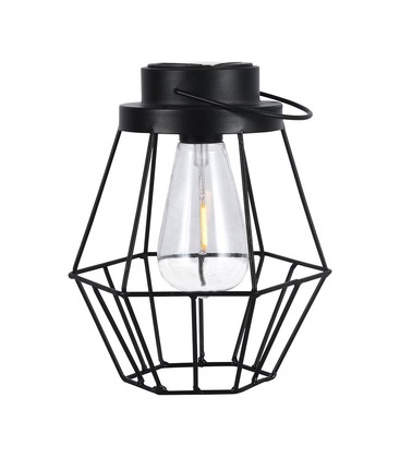Hängande solcells LED lykta, 0,5W - Svart metall, vintage design, 2700K ...