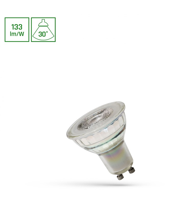 LED GU10 7,5W - 230V, 30° varm vit, glas med lins, Spectrum Premium