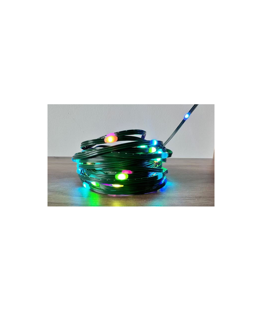 5 m. RGBIC LED ljusslinga - 50 LED, grön kabel, fjärrkontroll ...